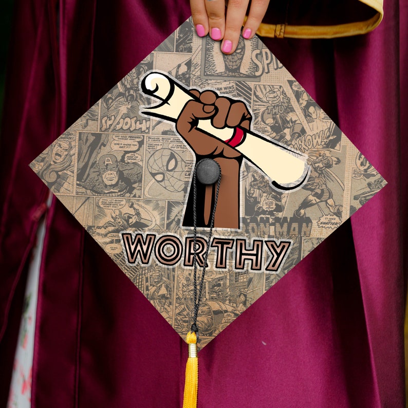 Printed Marvel Inspired Worthy Grad Cap Topper Funny Grad Cap - Etsy