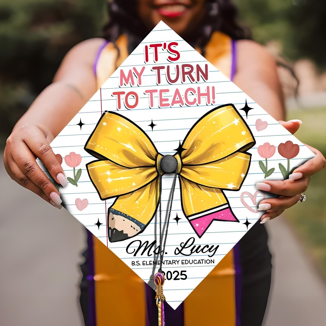 Personalized My Turn to Teach Cap Topper, Custom Pencil Coquette Bow ...