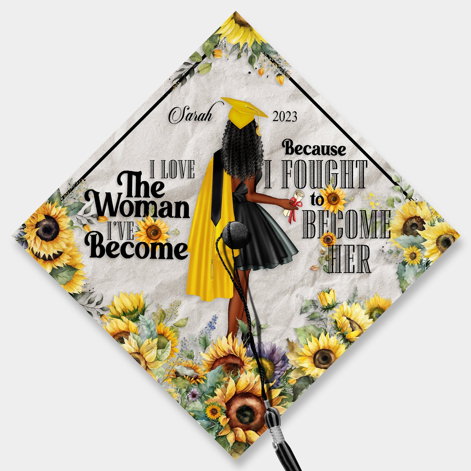 Custom Graduation Cap Topper Black Girl, Personalized God Message Grad ...