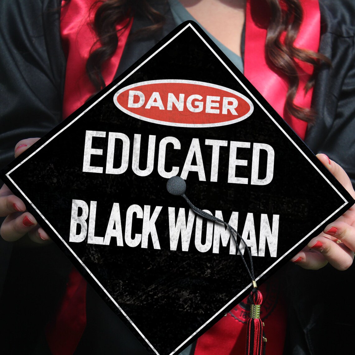 Danger Educated Black Woman Graduation Cap Topper, Black Queen Grad Cap ...