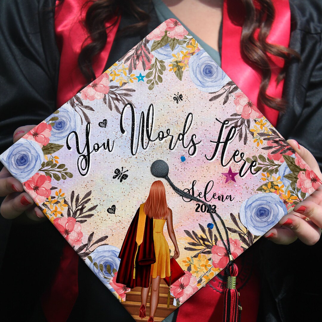 Personalized Graduation Cap Topper, Custom Grad Cap Topper, Floral ...