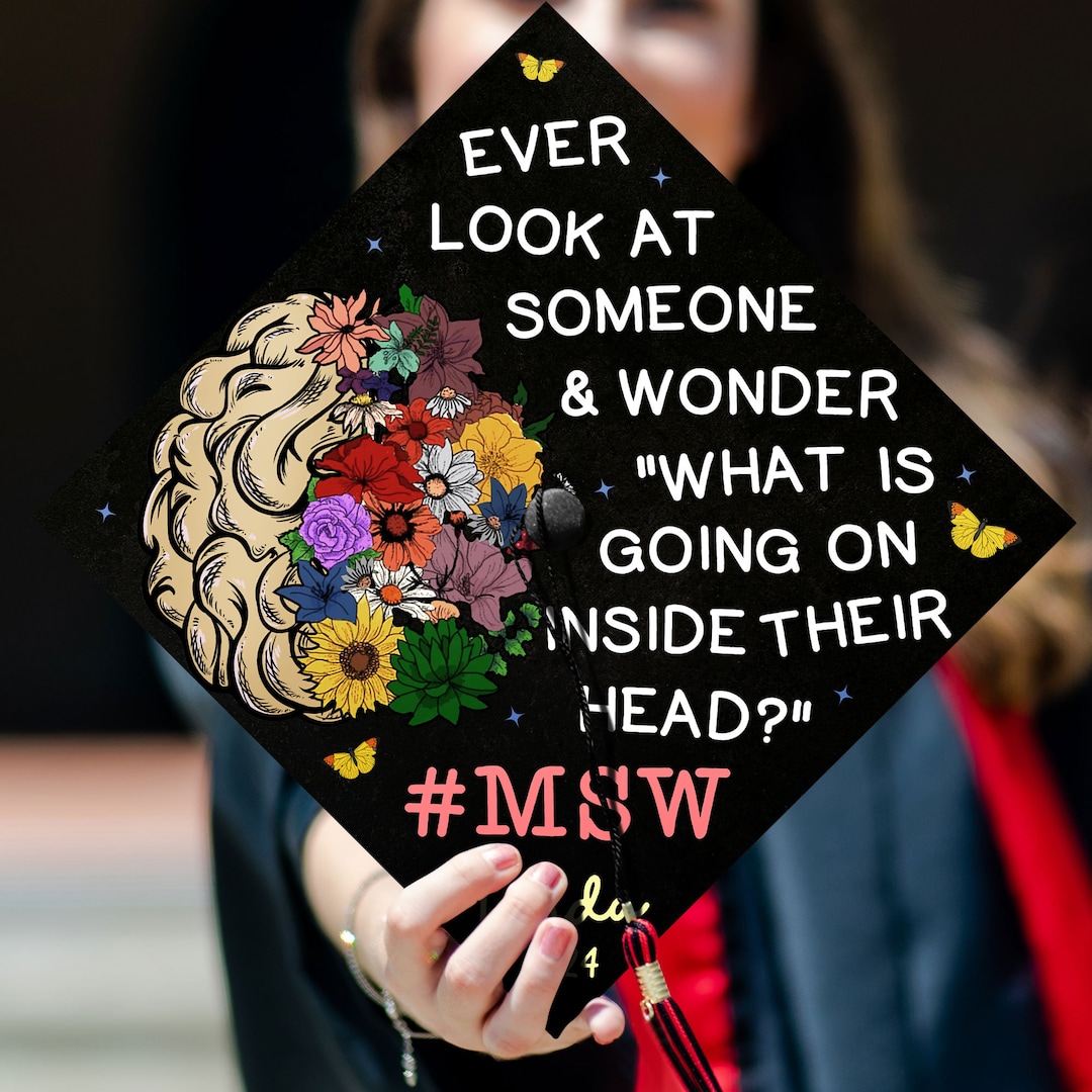 Custom MSW Social Work Graduation Cap, Personalized Grad Cap Topper for ...