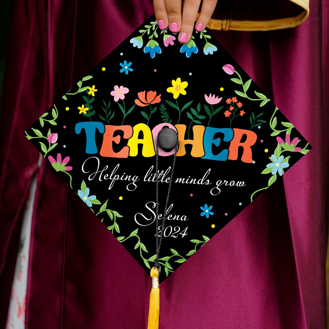 Personalized Teacher Helping Little Minds Grow, Custom Grad Cap Topper ...