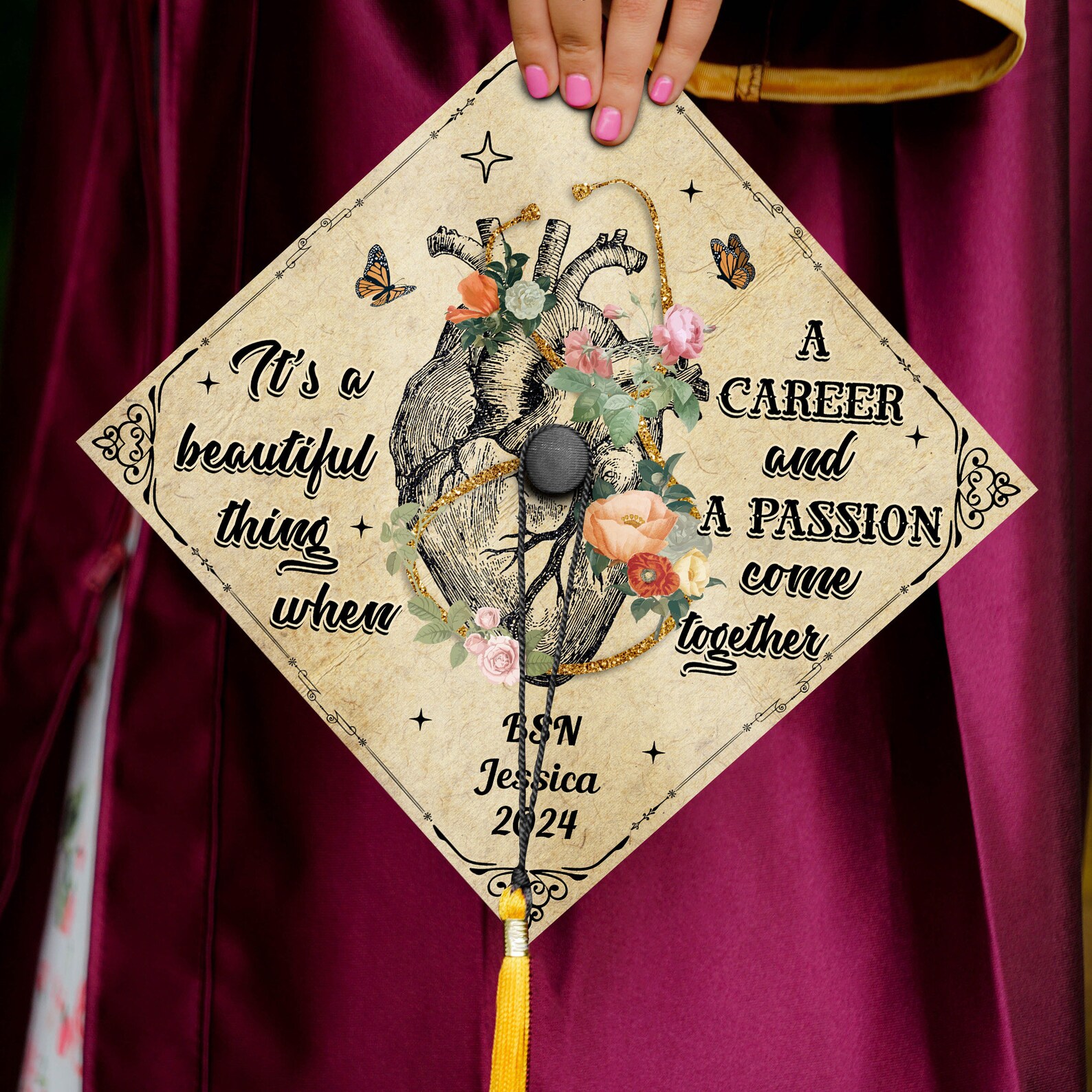 Personalized Nursing RN Graduation Cap, Nurse Grad Cap Topper, BSN ...