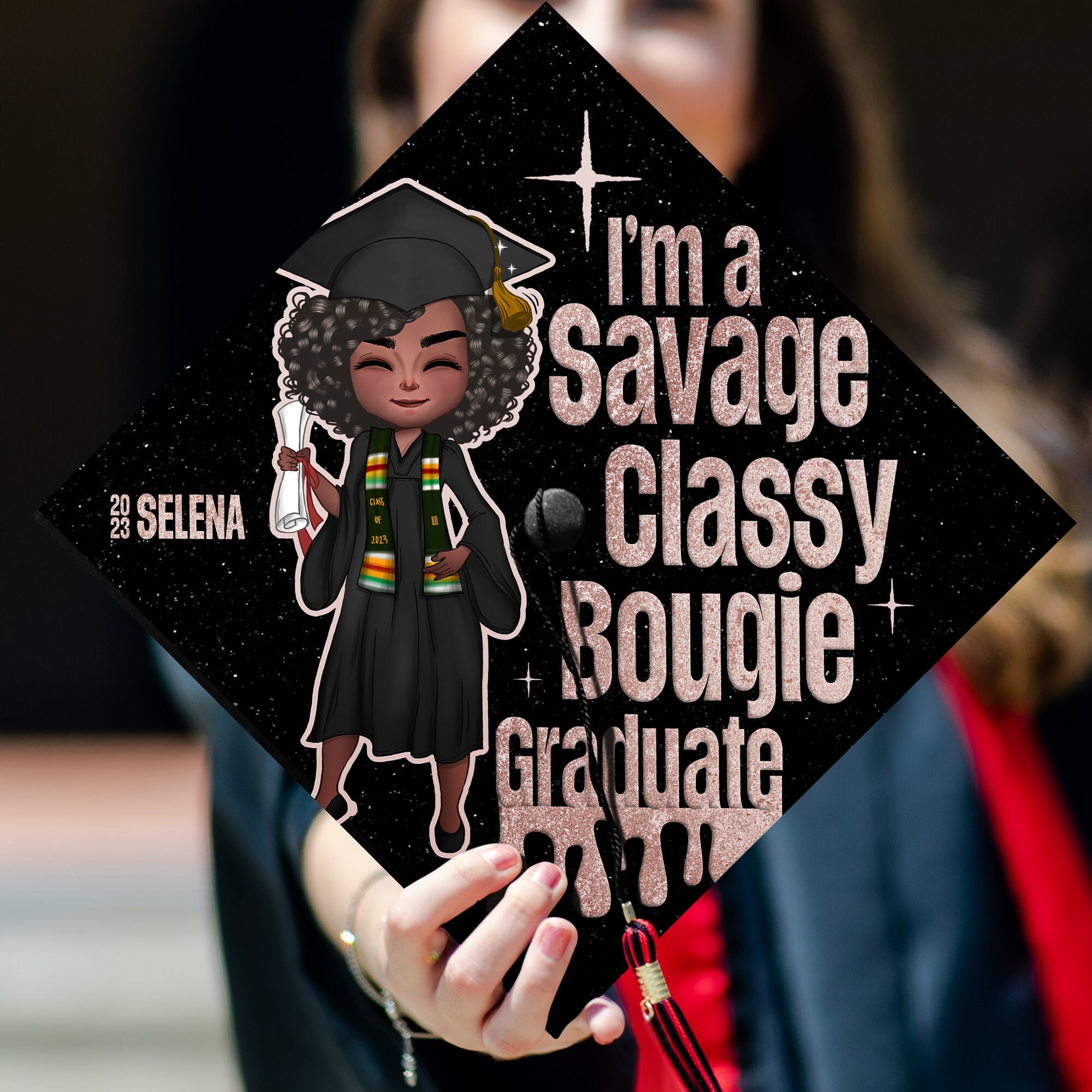 Custom Graduation Cap Topper Black Girl, Personalized Black Queen Grad ...