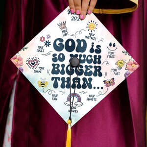 Custom God is Bigger Grad Cap Topper, Personalized Bible Affirmations ...