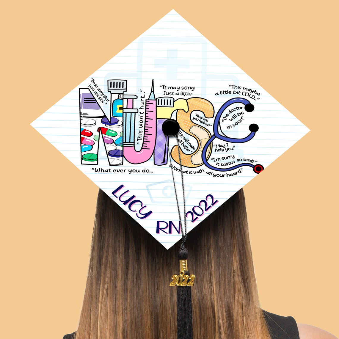 Printed Nurse Symbols Grad Cap Nursing Grad Cap Topper - Etsy