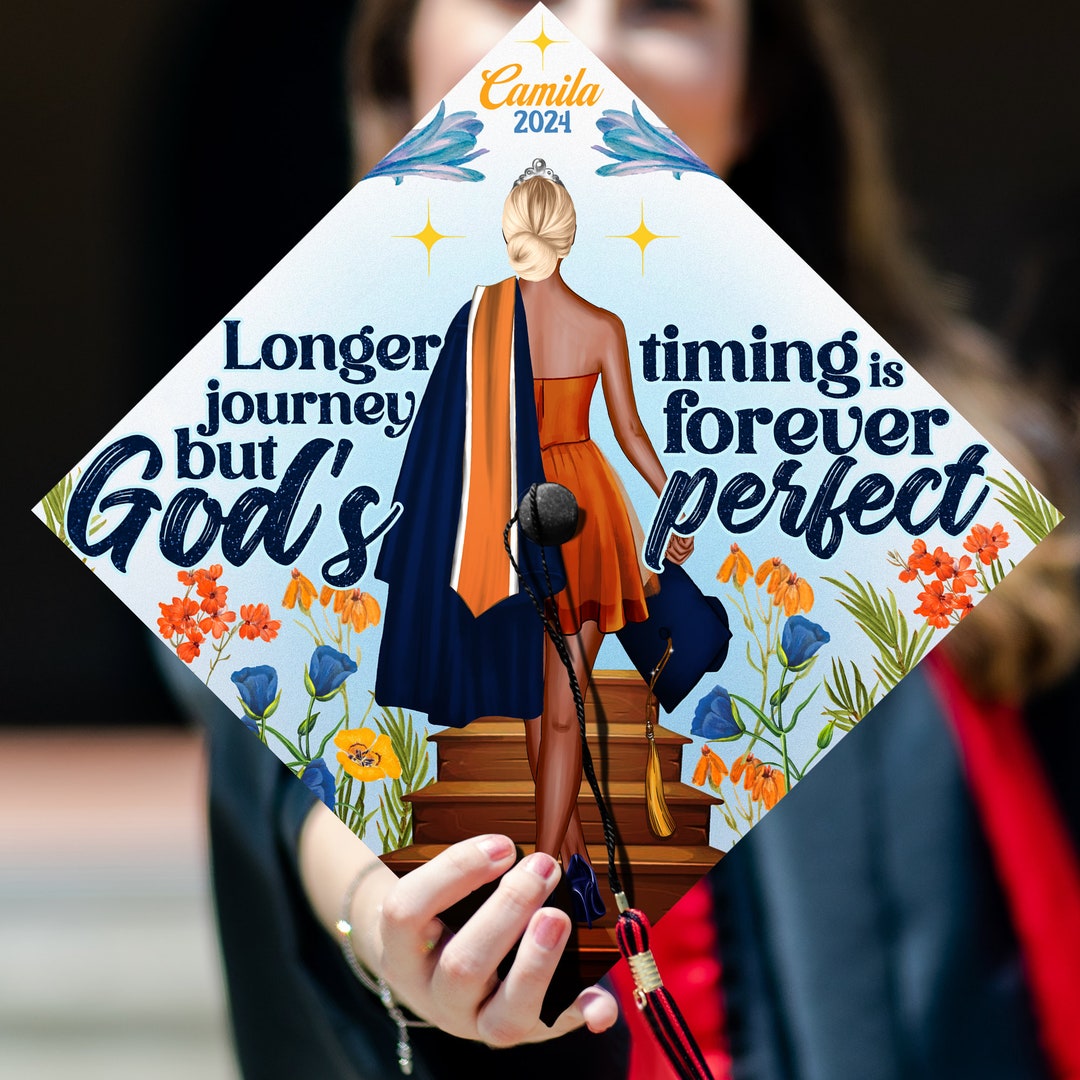 God's Timing is Perfect Graduation Cap Topper, Personalized Floral ...