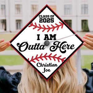 I Am Outta Here Graduation Cap, Custom High School Baseball Grad Cap ...