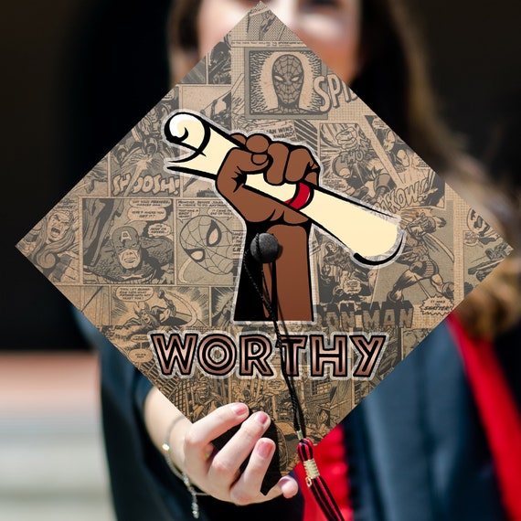 Printed Marvel Inspired Worthy Grad Cap Topper Funny Grad Cap - Etsy