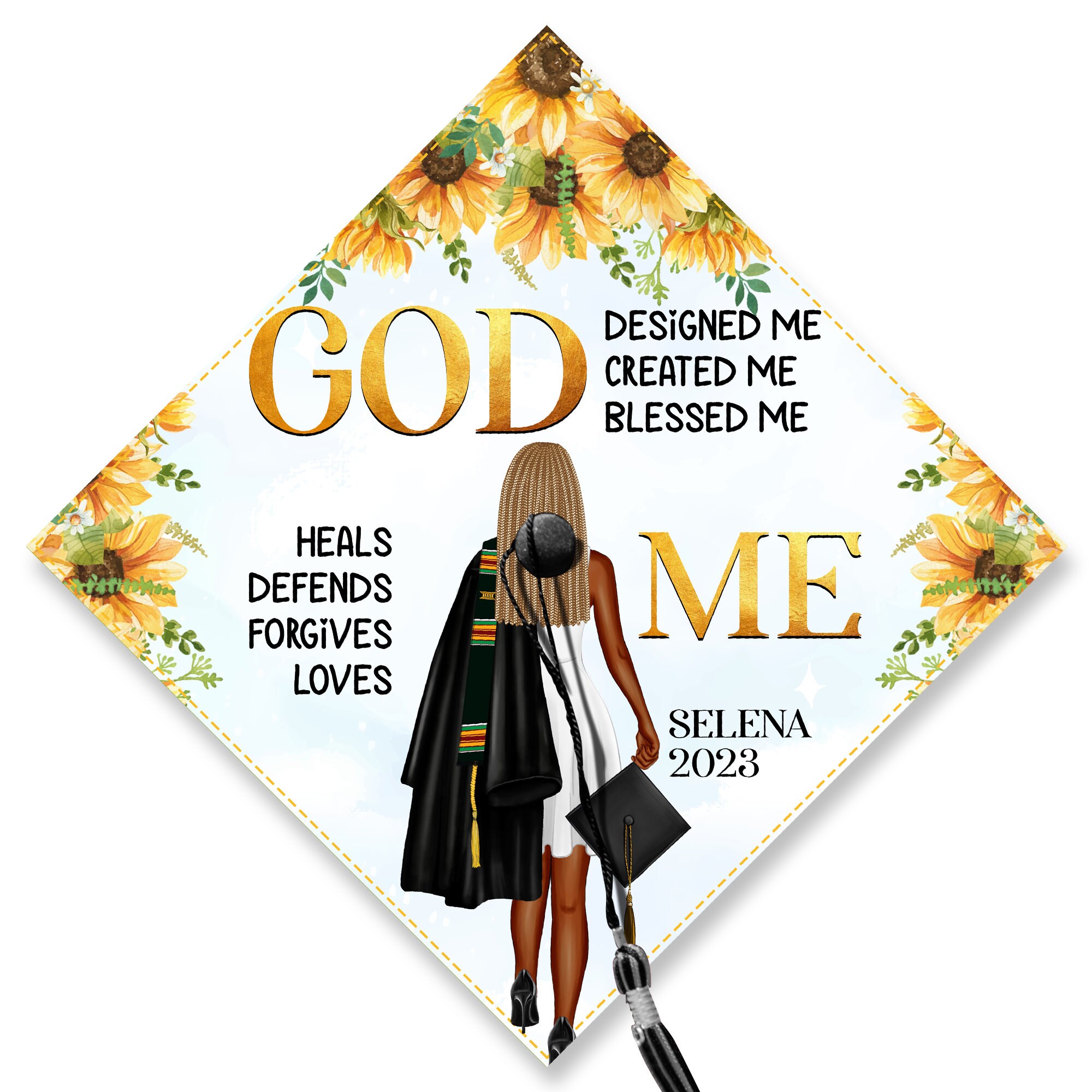 God Designed Created Blesses Me, Black Queen Grad Cap Topper ...