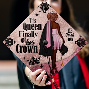 Custom This Queen Finally Got Her Crown Graduation Cap Topper, Black ...