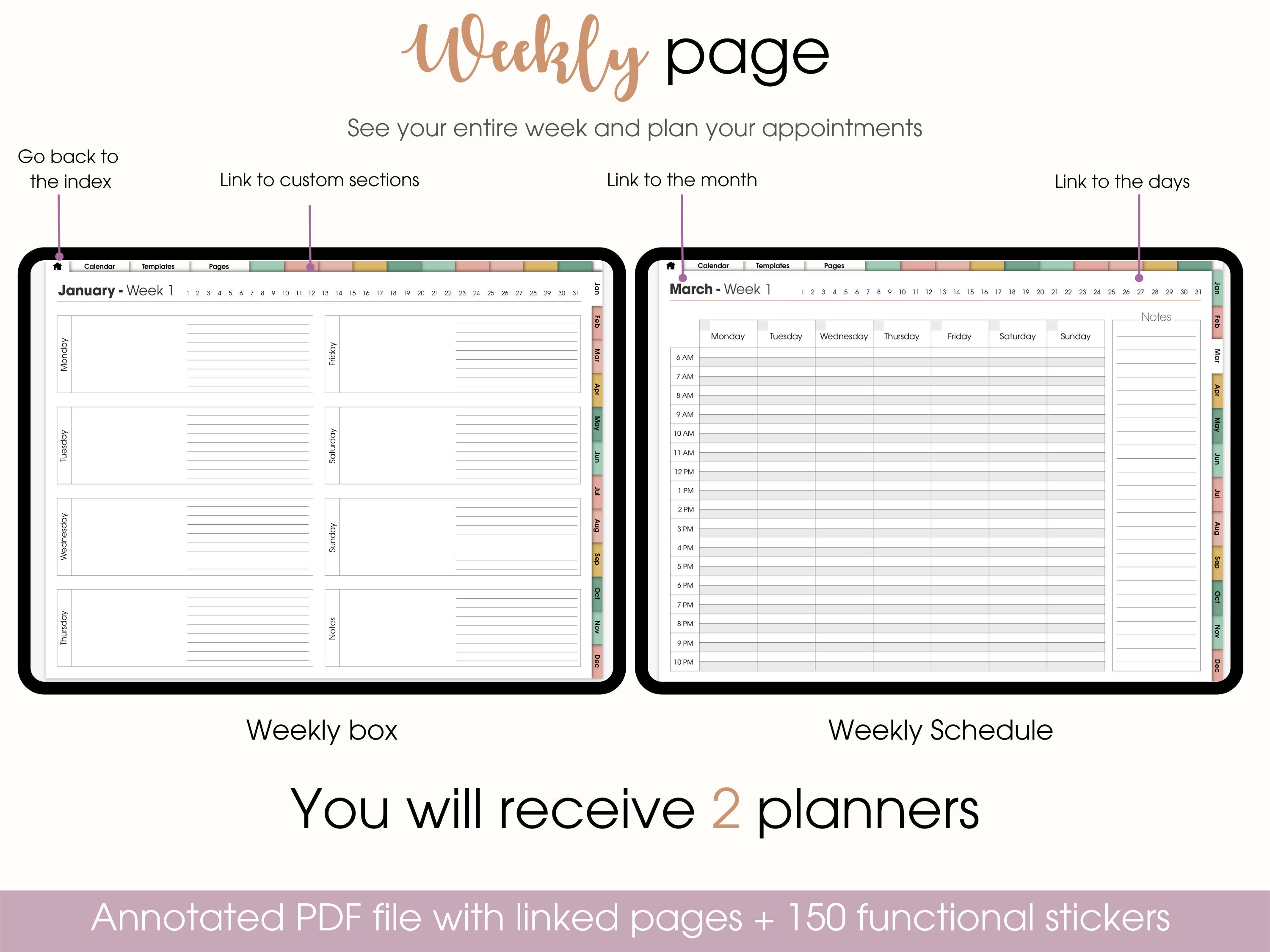 Undated Minimalist Digital Planner in Landscape for Goodnotes on iPad ...