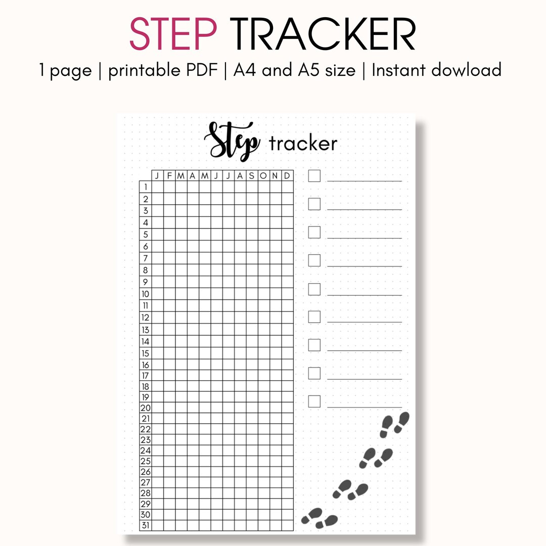 Step Tracker Bullet Journal Printable, Minimalist Bujo Page, Fitness ...