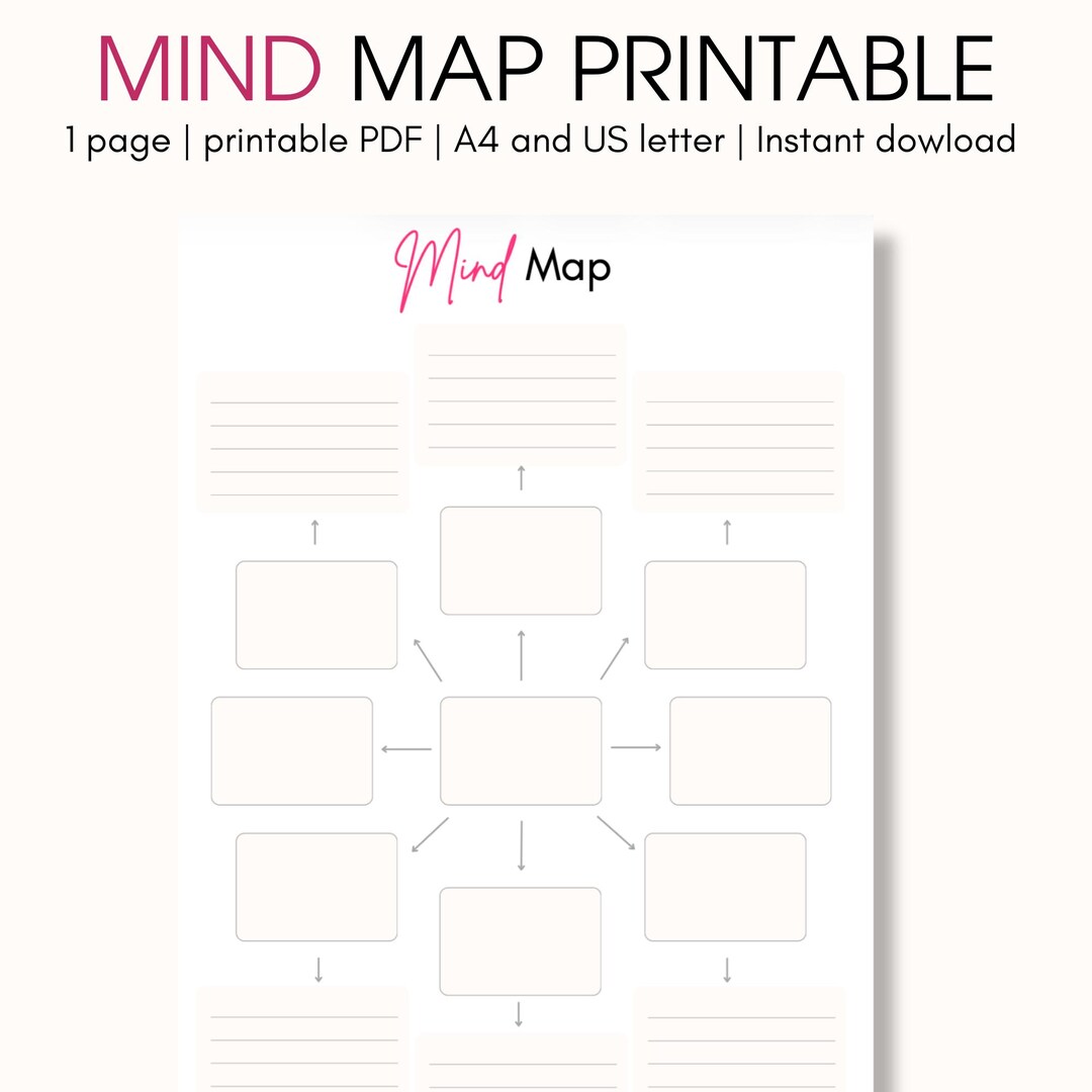 Mind Mapping Templates Pdf, Minimalist Mind Map Printable in Vertical ...