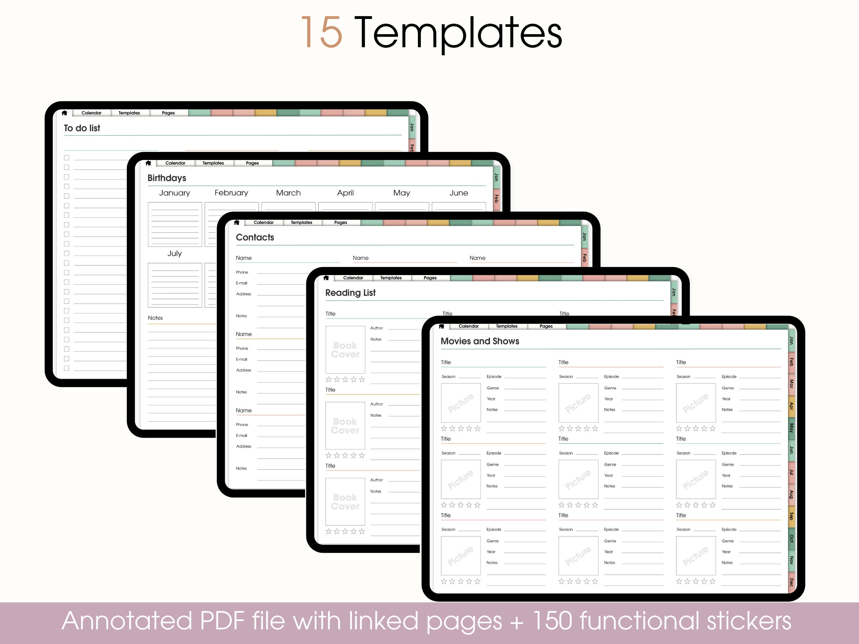 Undated Minimalist Digital Planner in Landscape for Goodnotes on iPad ...