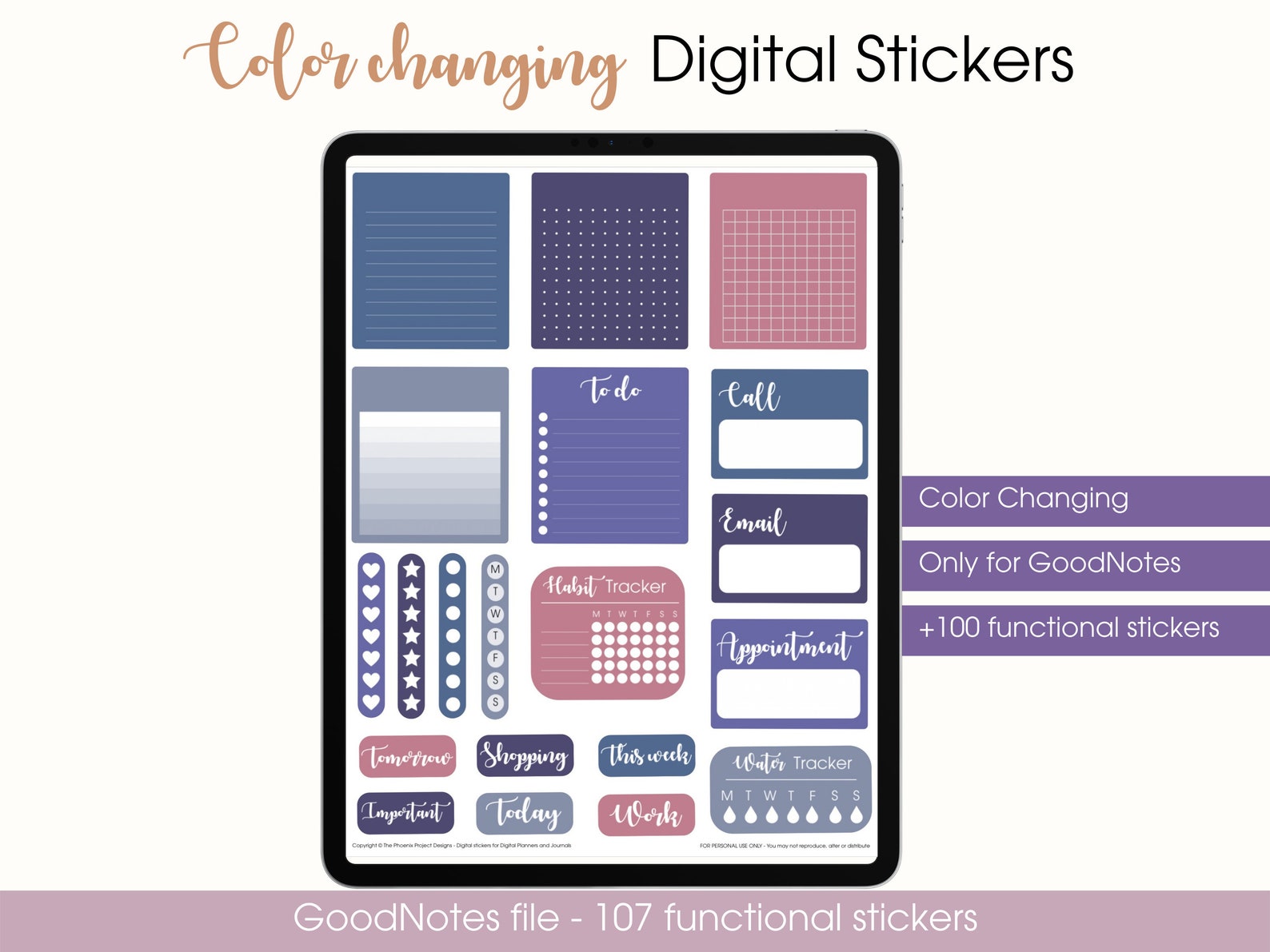 Color Changing Stickers for Goodnotes Digital Stickers on Ipad - Etsy
