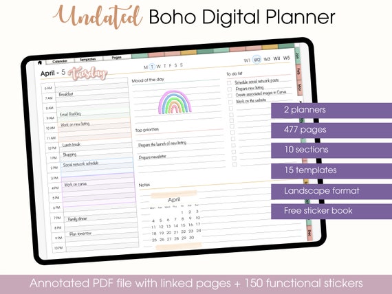 Undated Minimalist Digital Planner in Landscape for Goodnotes | Etsy