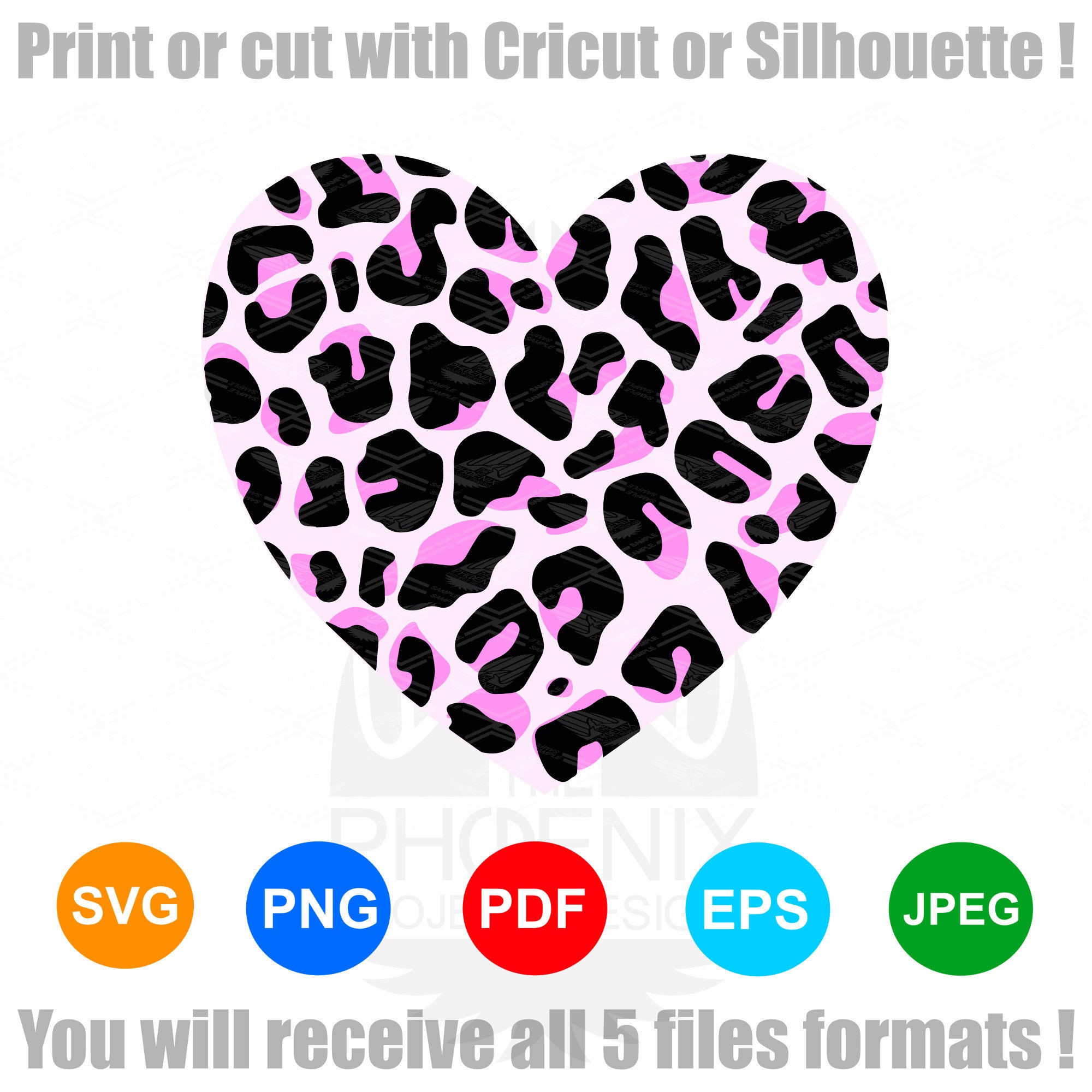 Heart with Pink leopard print inside Animal print pattern | Etsy