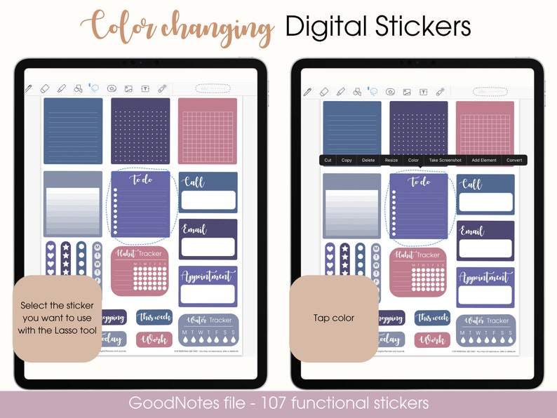 Color Changing Stickers for Goodnotes Digital Stickers on Ipad - Etsy