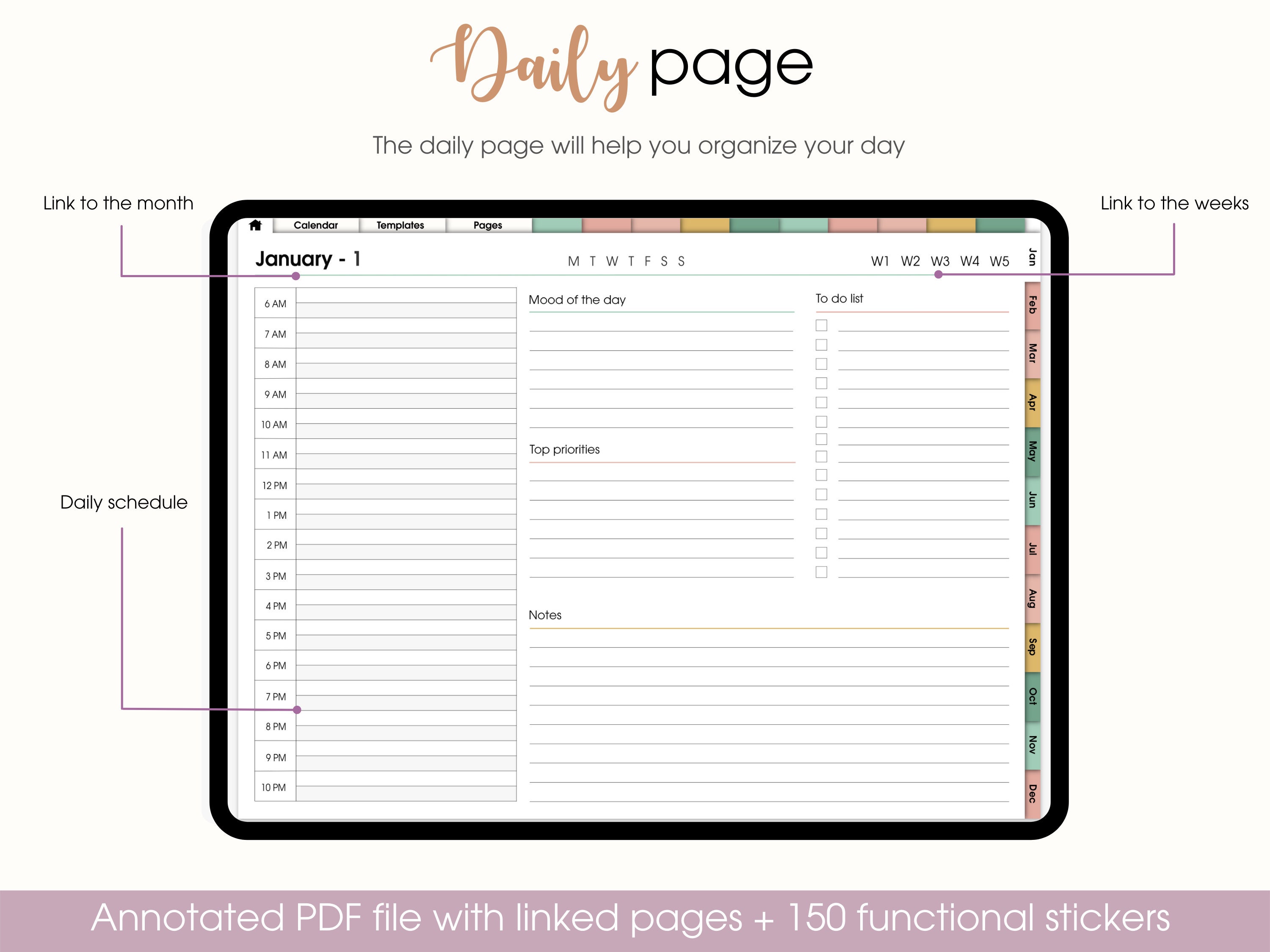 Undated Minimalist Digital Planner in Landscape for Goodnotes on iPad ...