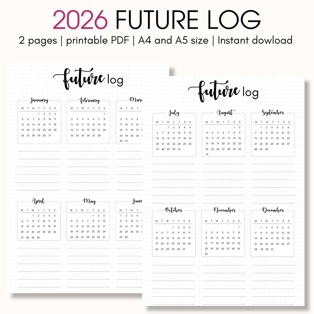 2026 Future Log Printable, Bullet Journal Future Log 2 Pages, Dotted ...
