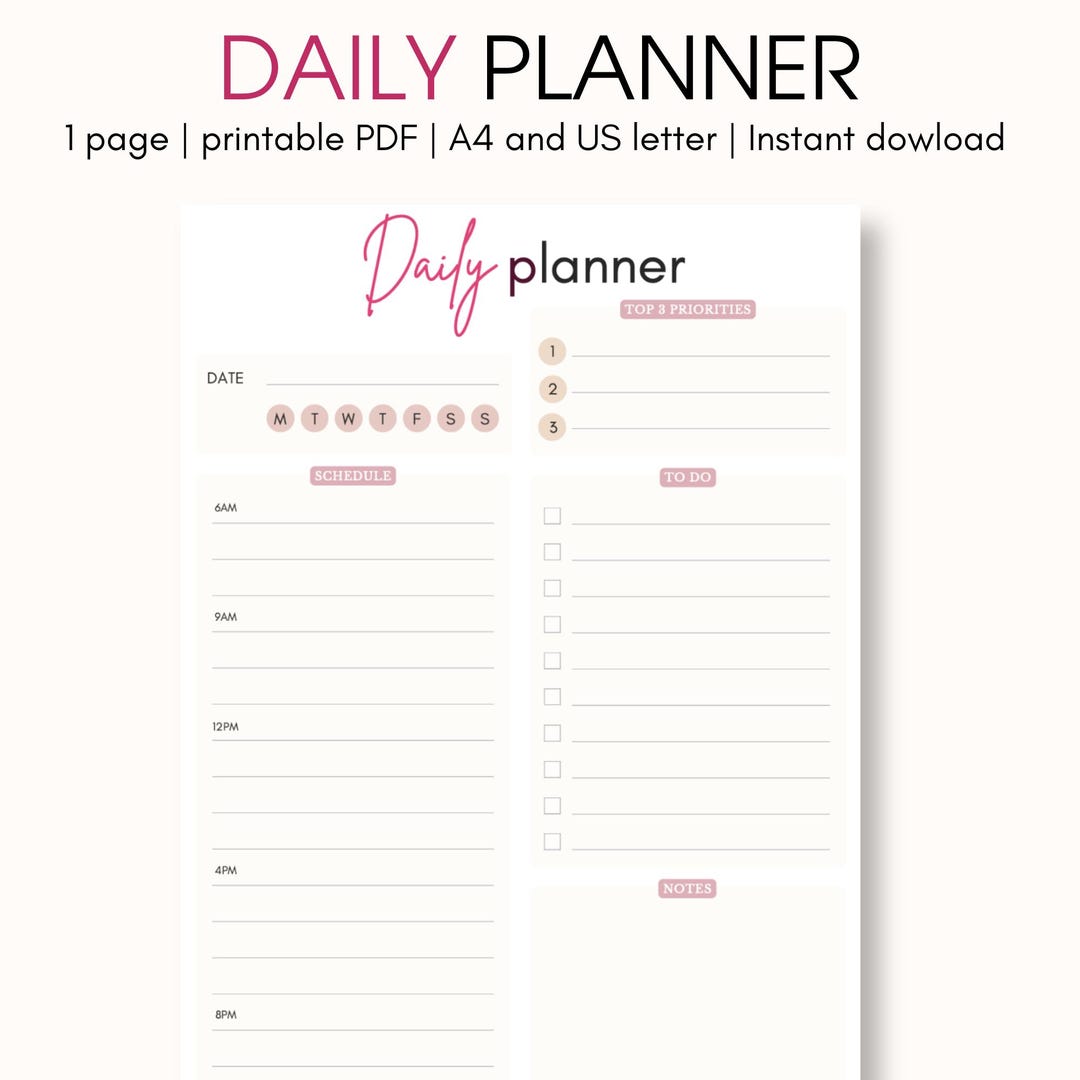 Minimalist Daily Planner Printable, Daily to Do List, Daily Schedule ...