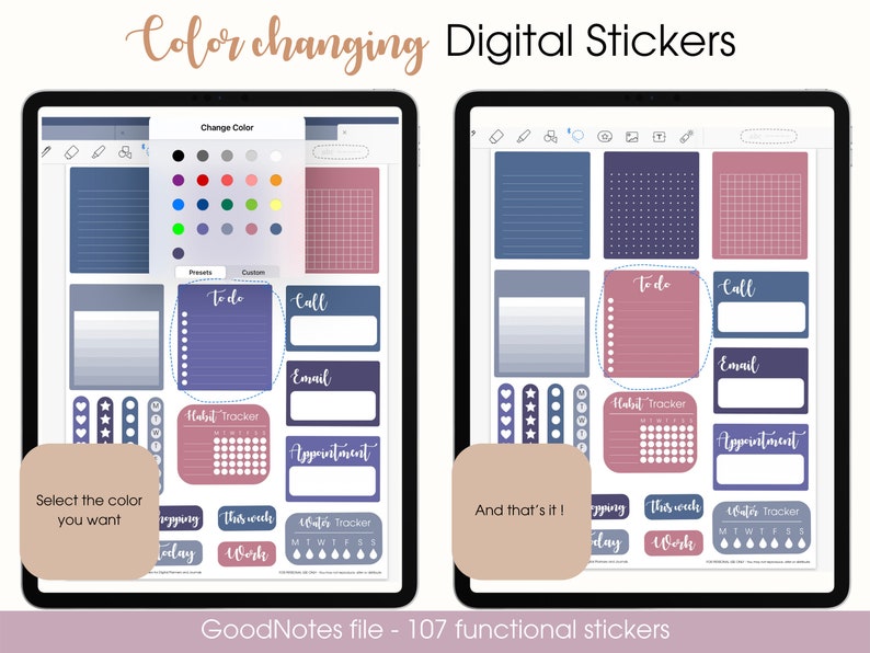Color Changing Stickers for Goodnotes Digital Stickers on Ipad - Etsy