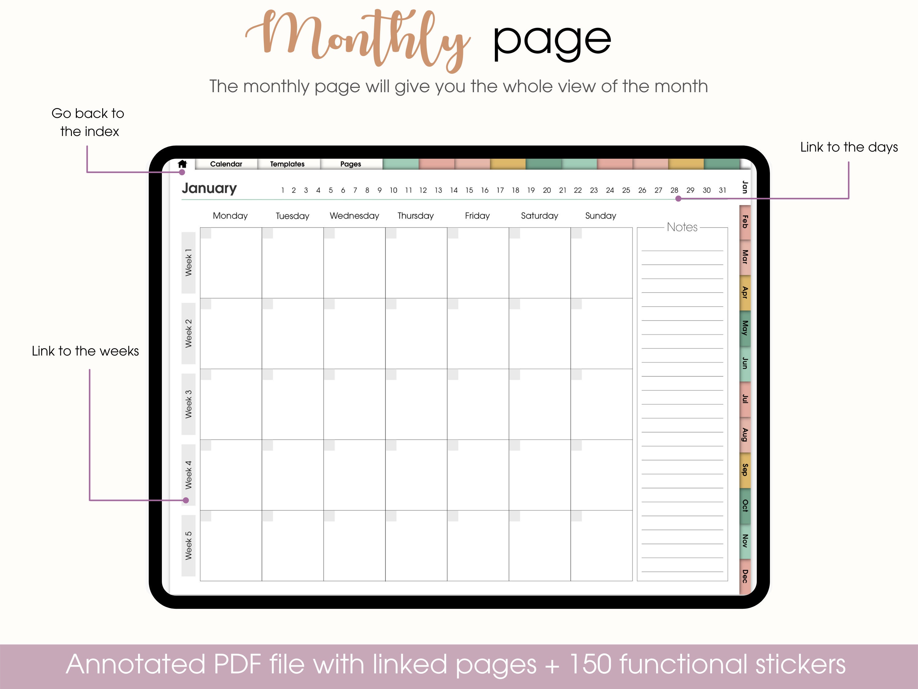 Undated Minimalist Digital Planner in Landscape for Goodnotes on iPad ...