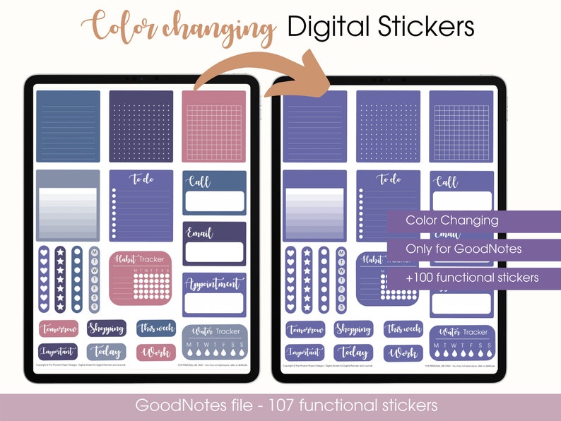 Color Changing Stickers for Goodnotes Digital Stickers on Ipad - Etsy
