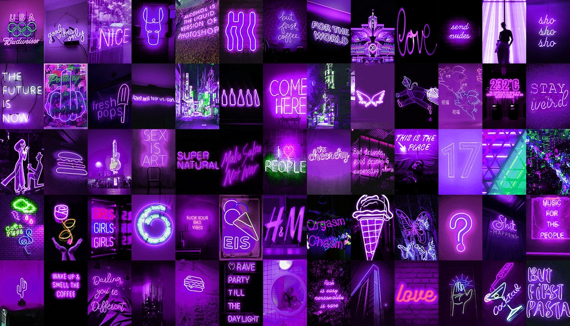 130pcs Purple Neon Wall Collage Kit Purple Neon Digital Wall | Etsy