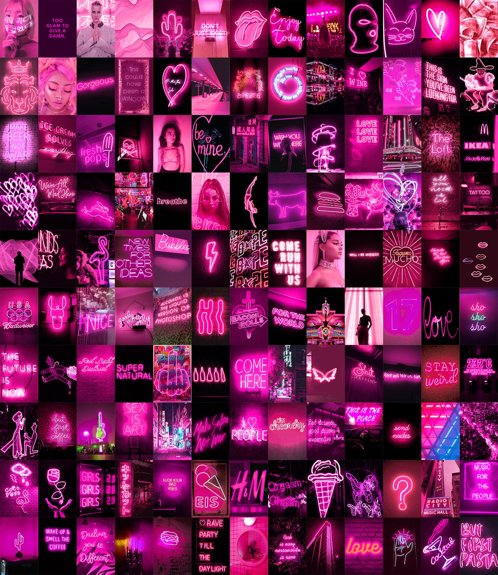 130pcs Pink Neon Wall Collage Kit Pink Neon Digital Wall Art Etsy