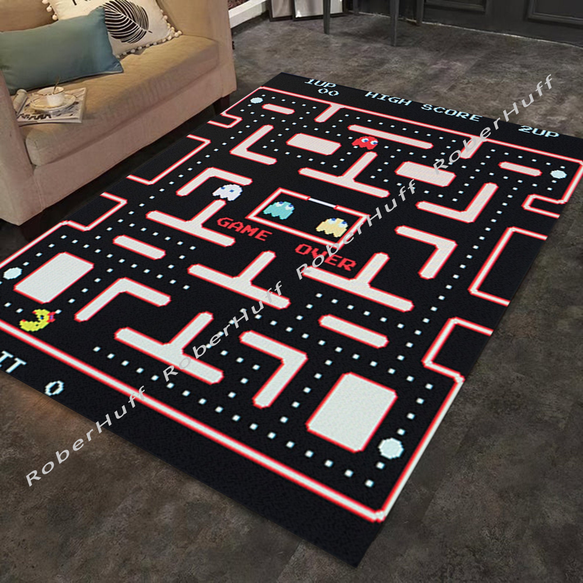 Ms Pac-man Rug Arcade Marquee Video Game Game Plush Floor | Etsy