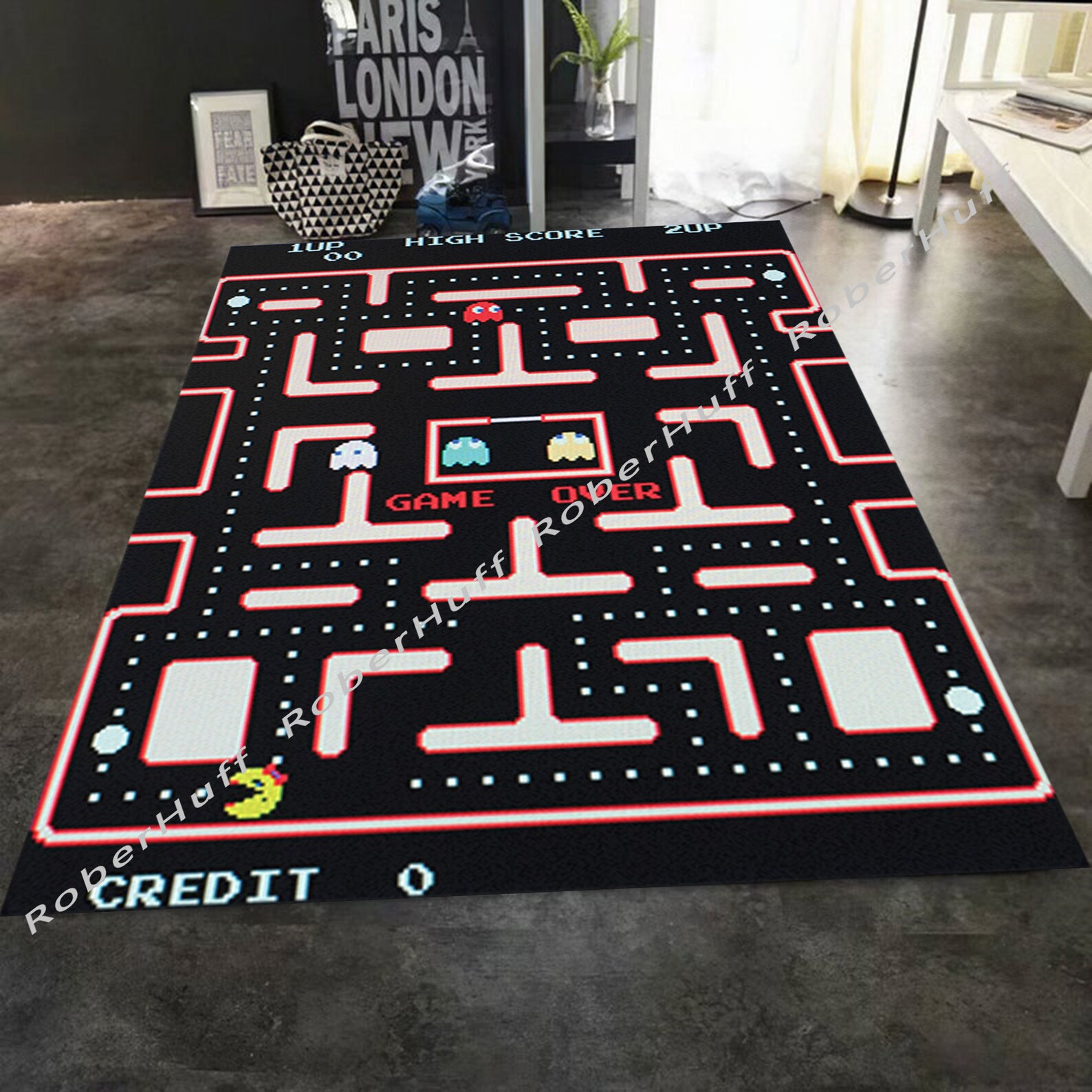 Ms Pac-man Rug Arcade Marquee Video Game Game Plush Floor | Etsy
