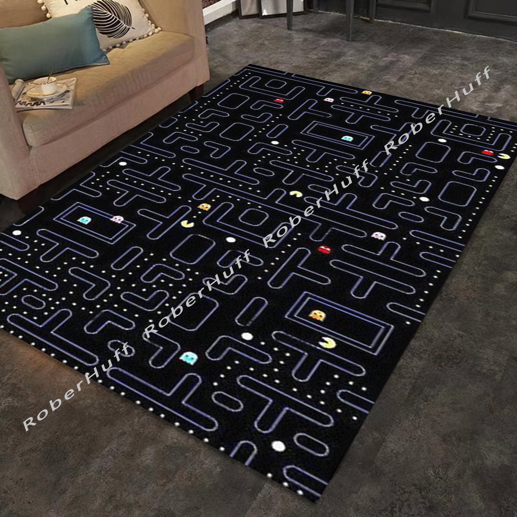 Pac-man map Rug Arcade Video Game Game Plush Floor Carpet | Etsy