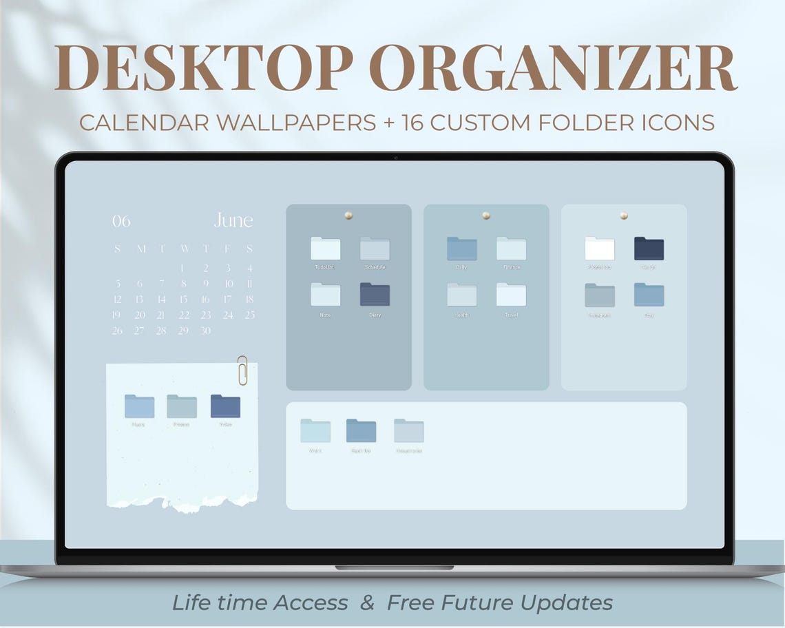 Blue Desktop Organizer Folder Icons for Mac, Windows | Calendar ...