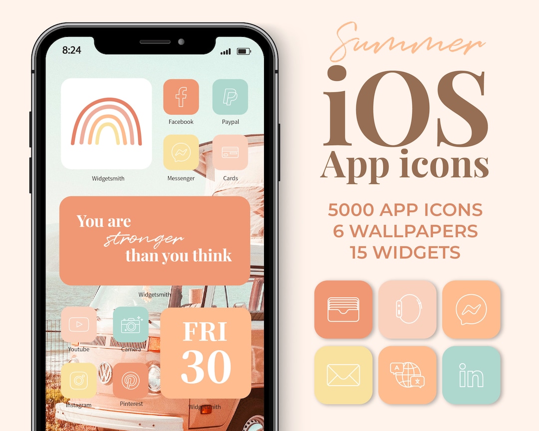 Summer Ios App Icons Aesthetic | 5000 Peach Ocean iPhone App Covers ...
