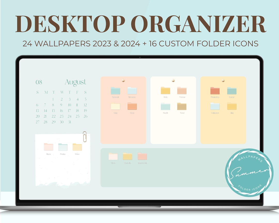 Summer Desktop Wallpaper Organizer Folder Icons for Mac, Windows Blue ...