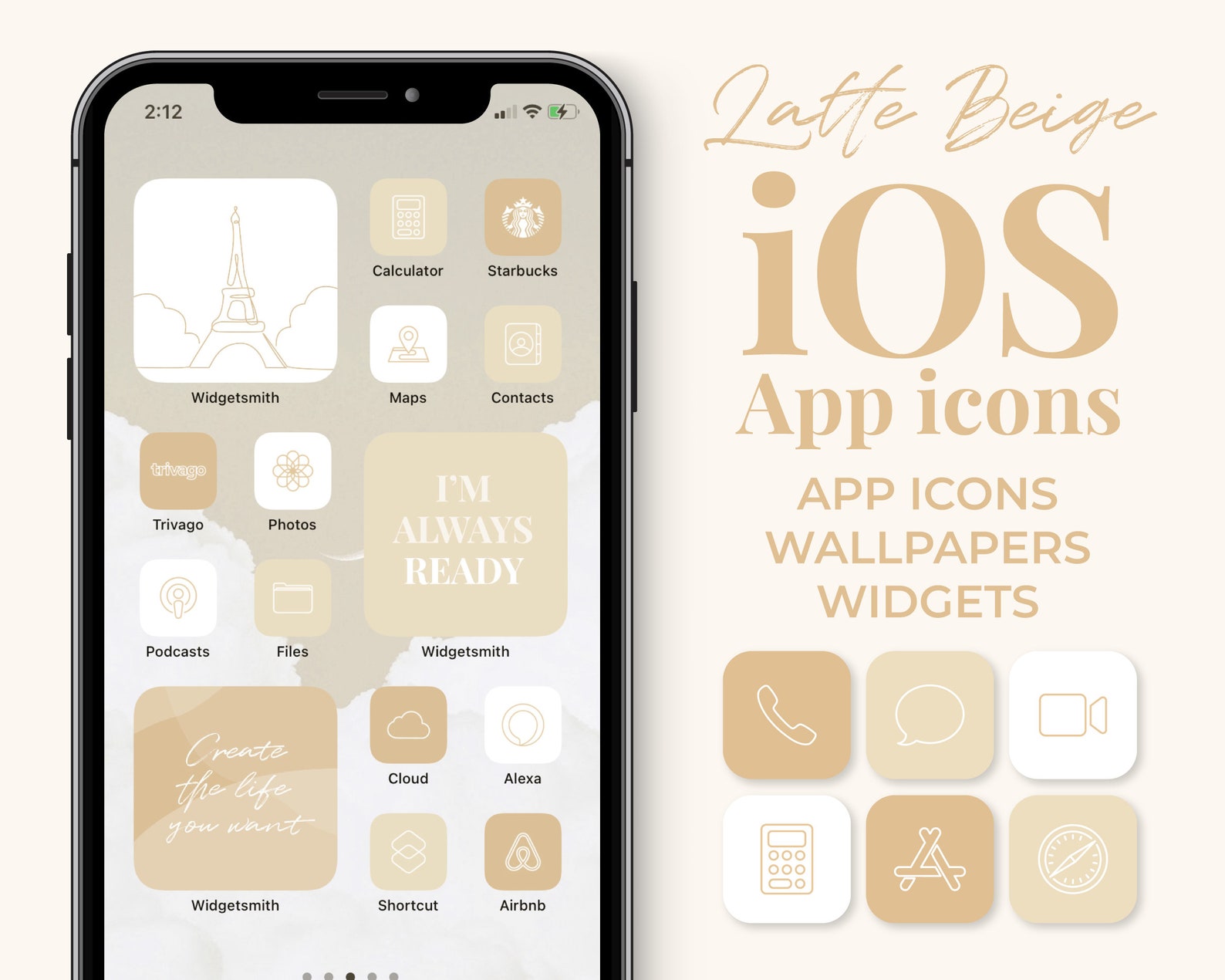Latte Beige Ios App Icons Aesthetic Minimal Icons Iphone App - Etsy