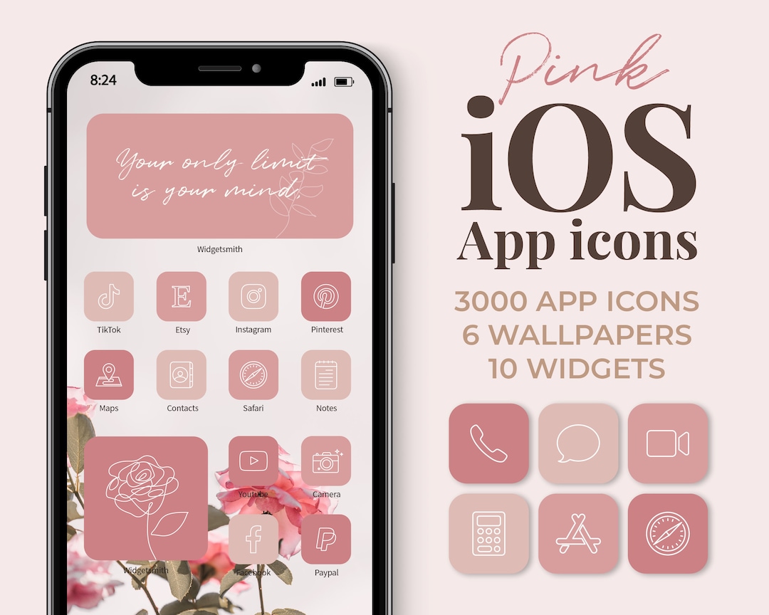 Pink Aesthetic Ios App Icons | 3000 iPhone Icon Pack | Wallpaper Widget ...