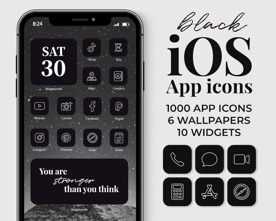 Black Ios App Icons Aesthetic | 1000 Minimal iPhone App Covers Pack ...