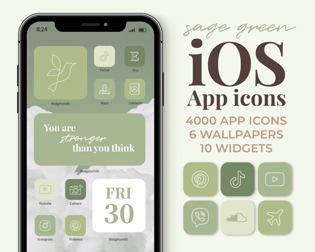 Sage Green Ios App Icons Aesthetic | 4000 Neutral iPhone App Covers ...