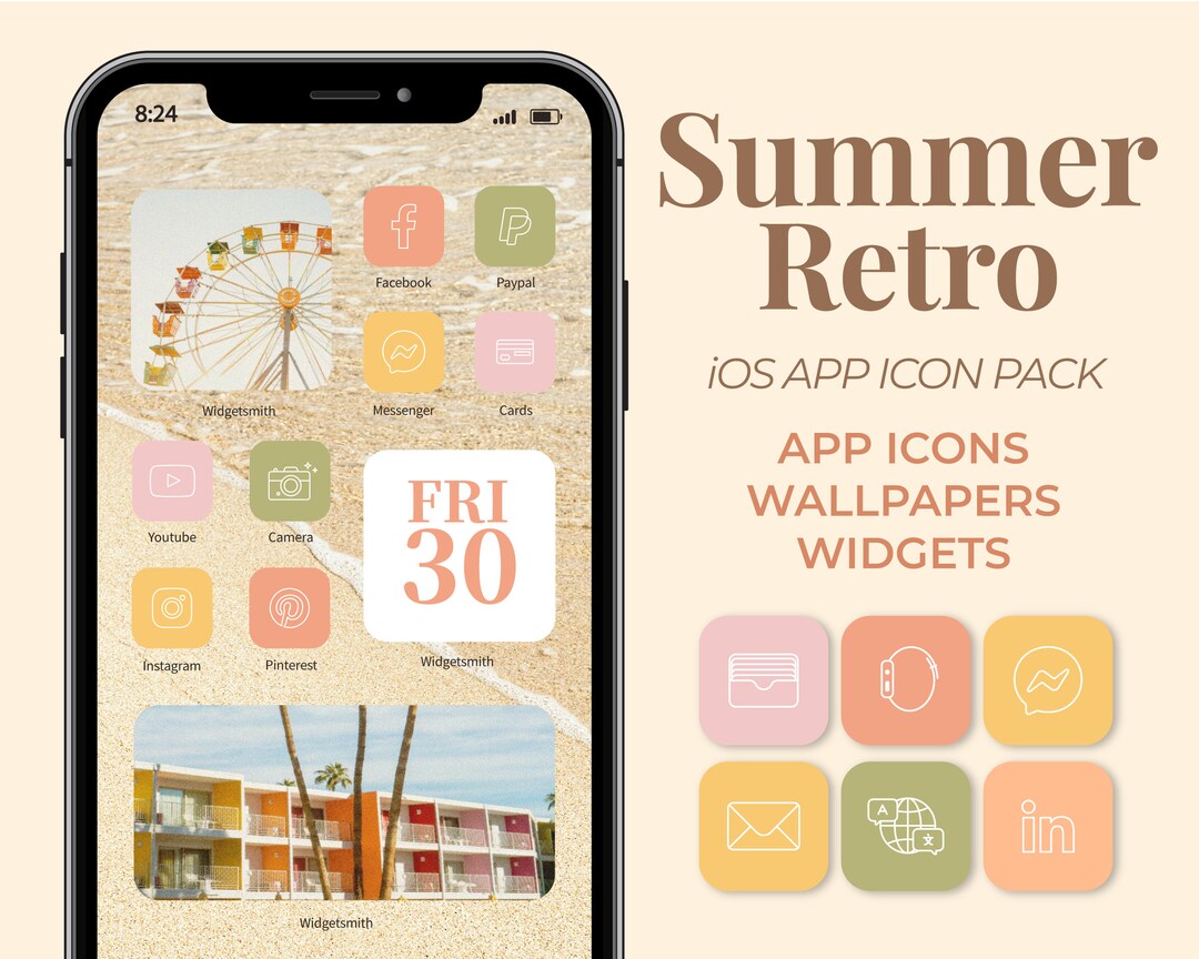 Summer Retro Ios App Icons Aesthetic Beach Ocean Iphone App - Etsy
