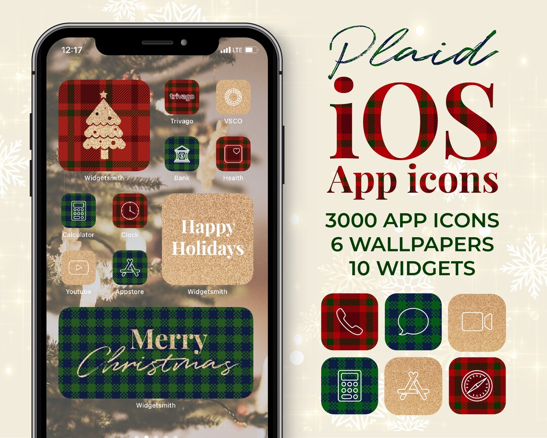 Christmas Plaid Ios App Icons Aesthetic Winter 3000 iPhone App Covers ...