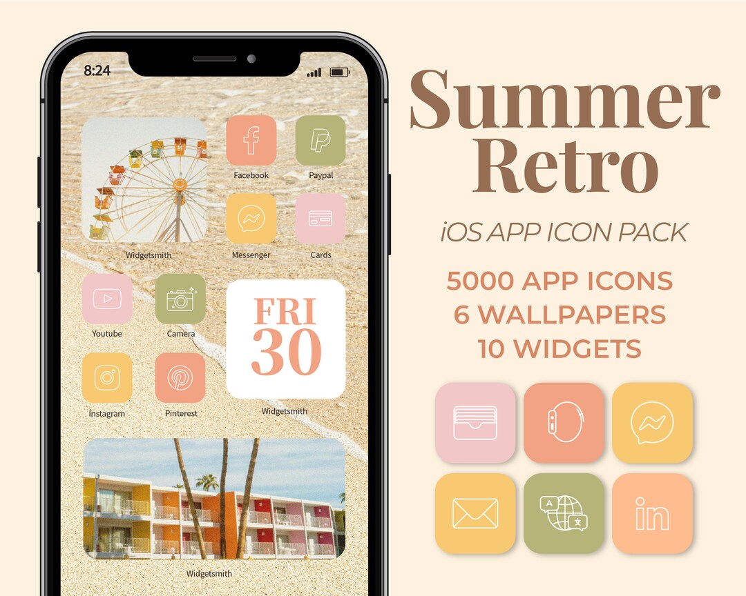 Summer Retro Ios App Icons Aesthetic | 5000 Beach Ocean iPhone App ...