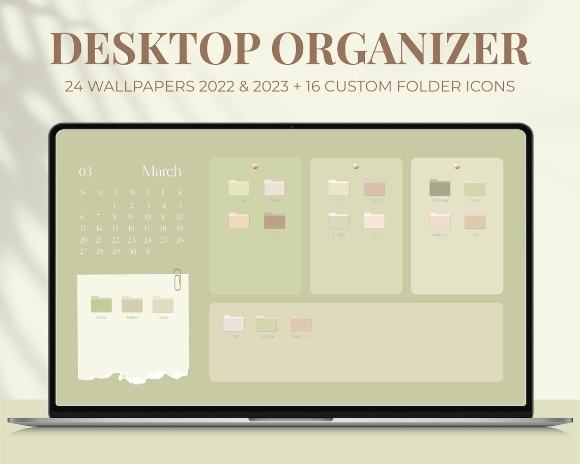 Sage Green Desktop Wallpaper Organizer Folder Icons for Mac | Etsy