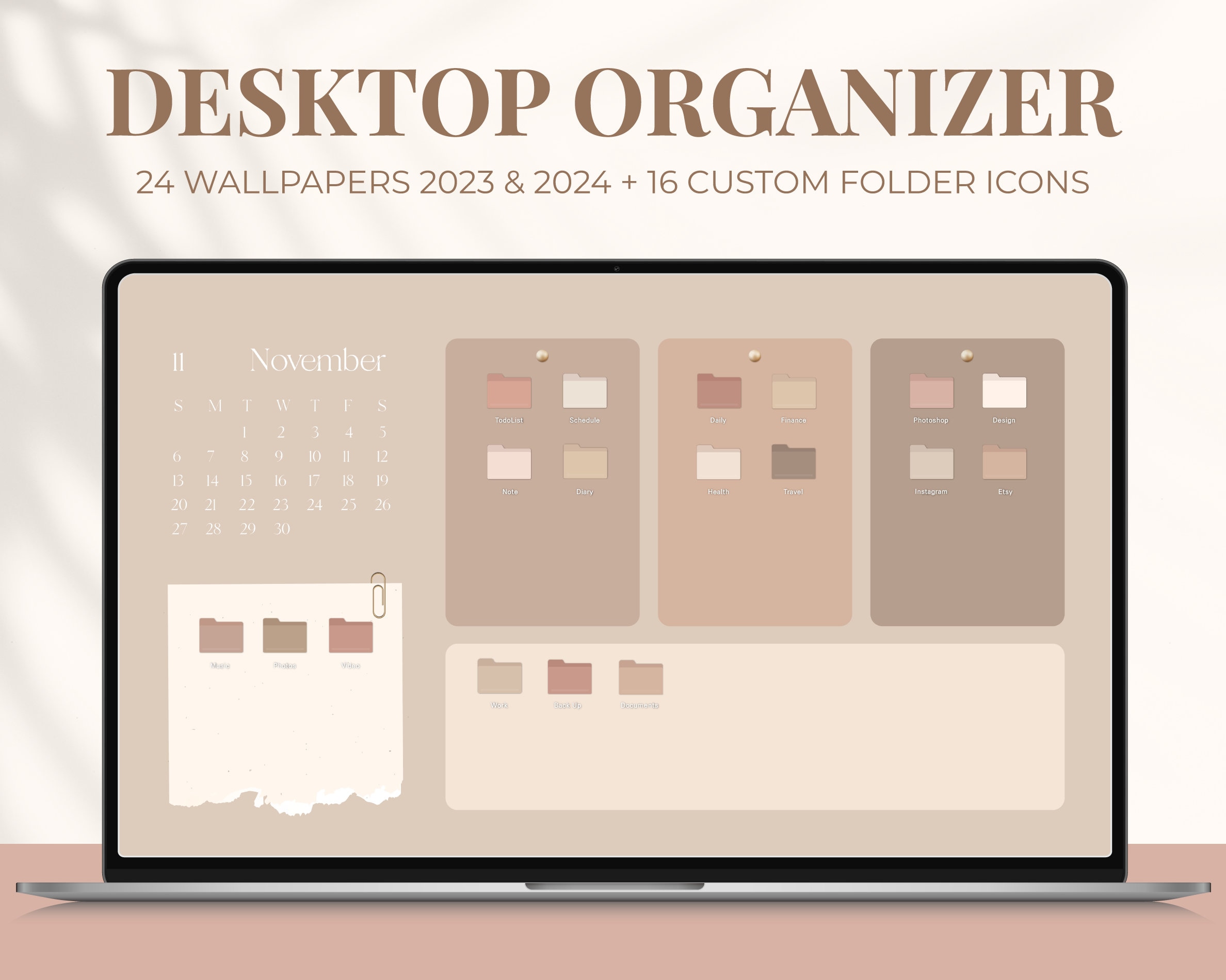 Neutral Pink Desktop Wallpaper Organizer Folder Icons for - Etsy