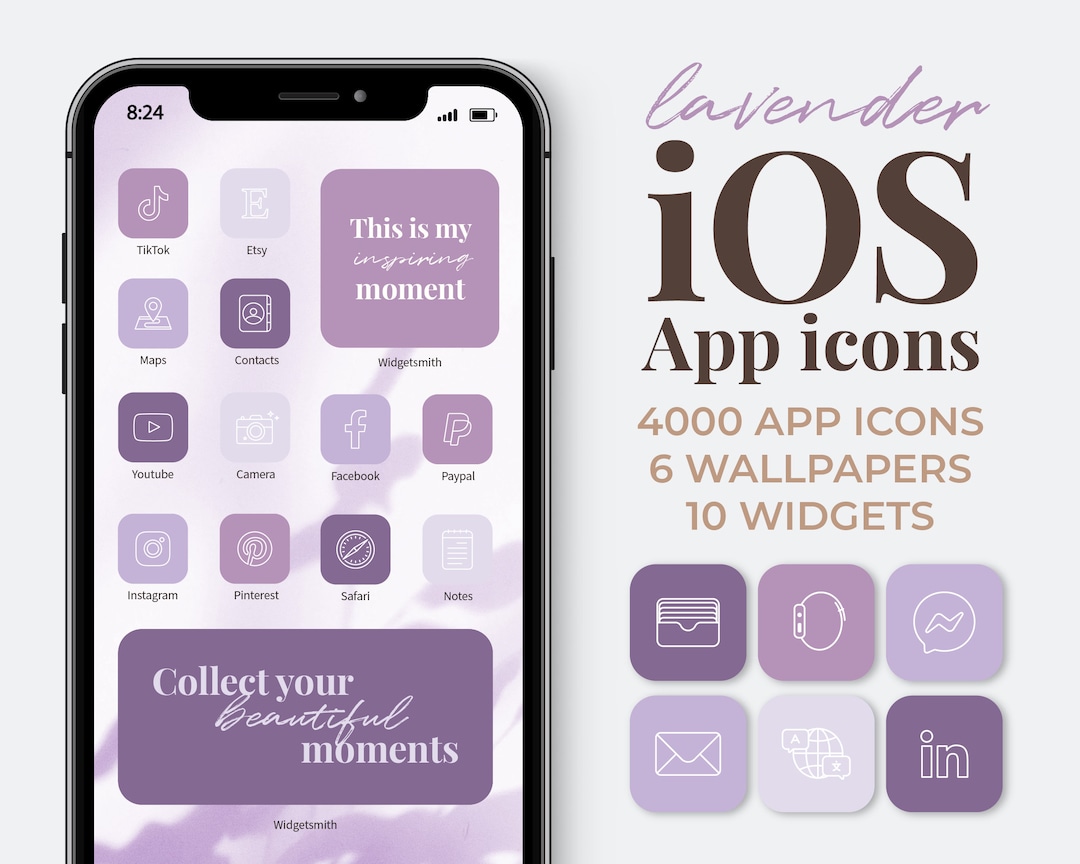 Lavender Ios App Icons Aesthetic | 4000 Neutral Purple iPhone App ...