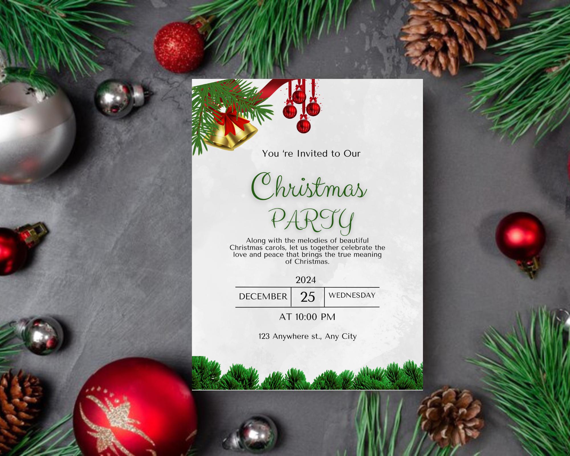 Editable Christmas Party Invitation Card, Modern and Festive Design for ...