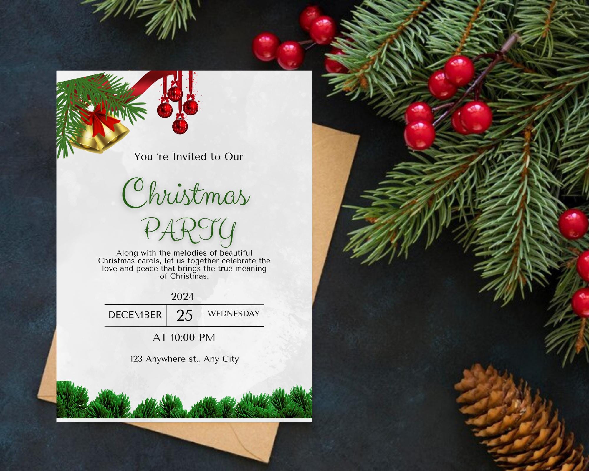 Editable Christmas Party Invitation Card, Modern and Festive Design for ...